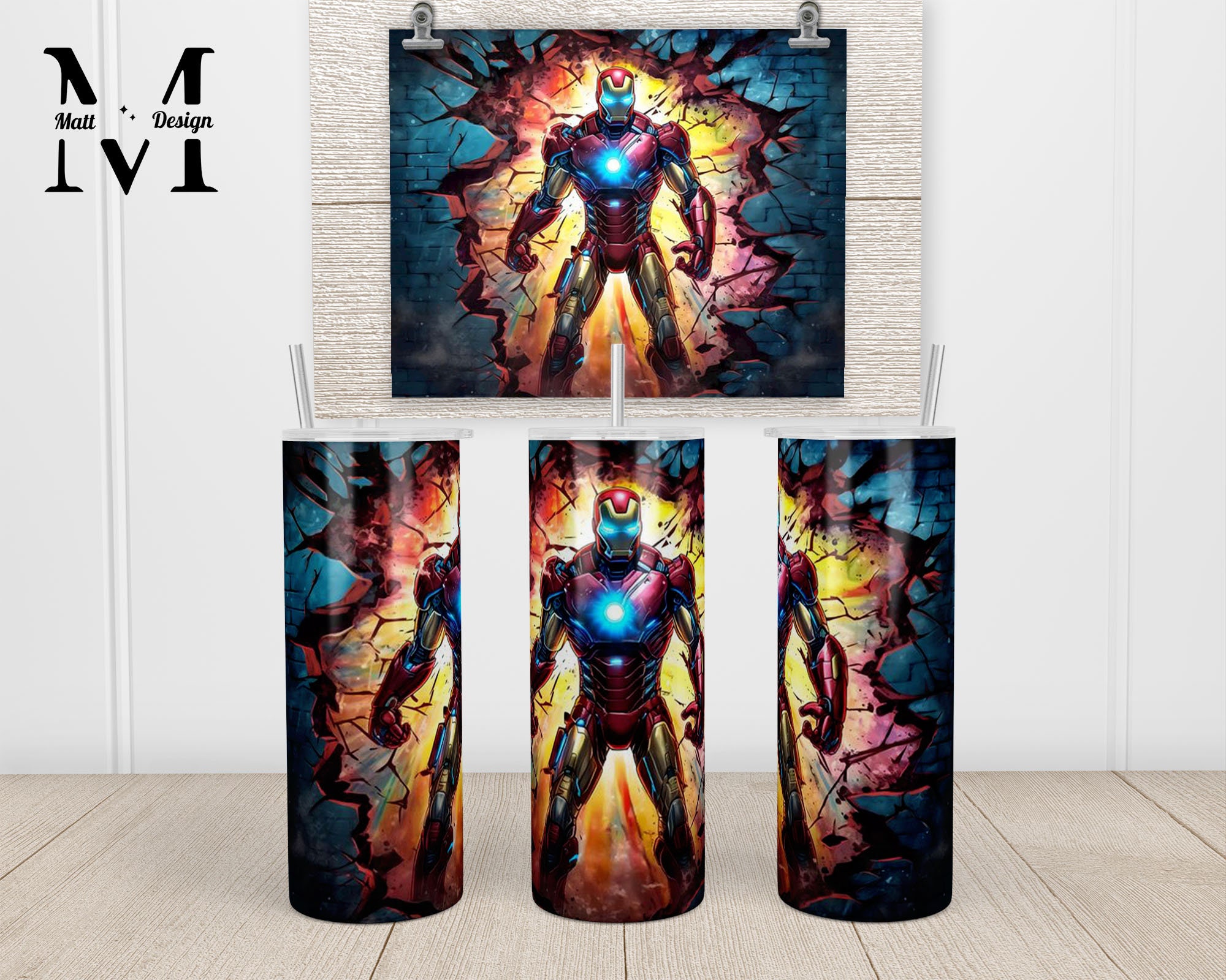 Iron Man Tumbler Wrap, Super Hero Sublimation Designs for Digital ...