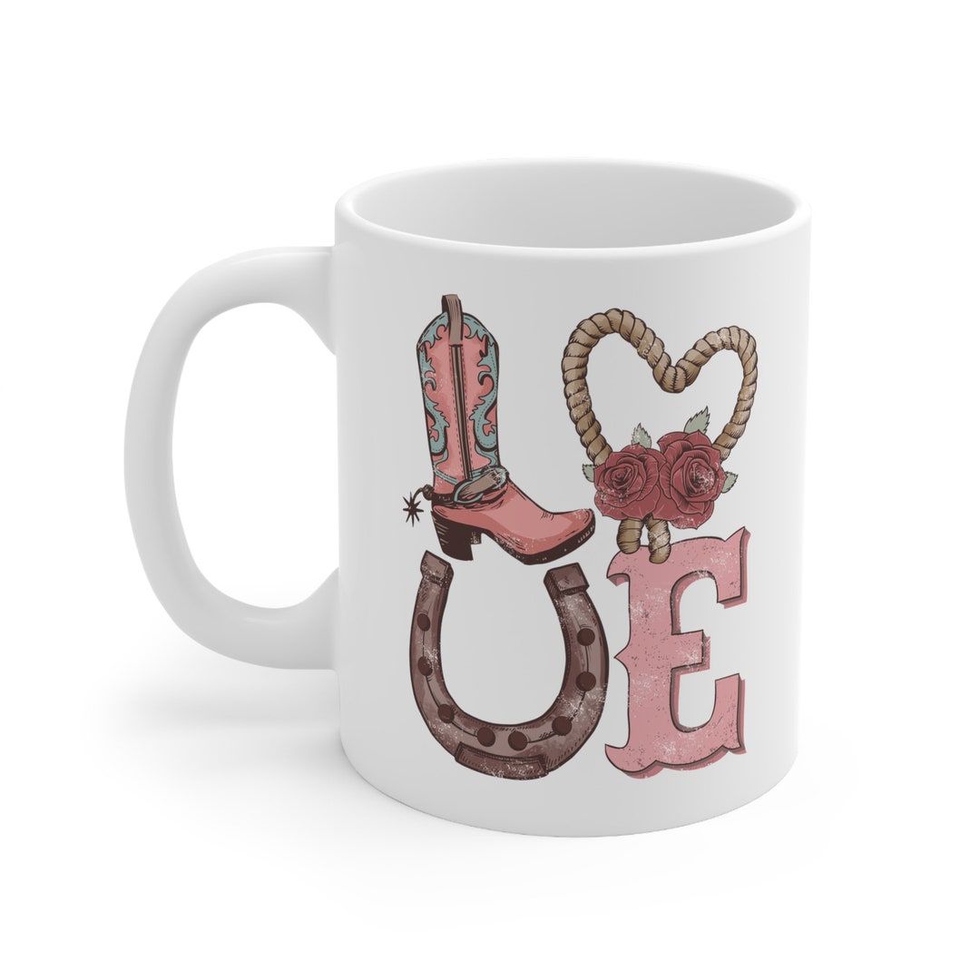 Cowgirl Love Coffee Mug, Boots, Country Heart Wreath and Horseshoe Mug ...