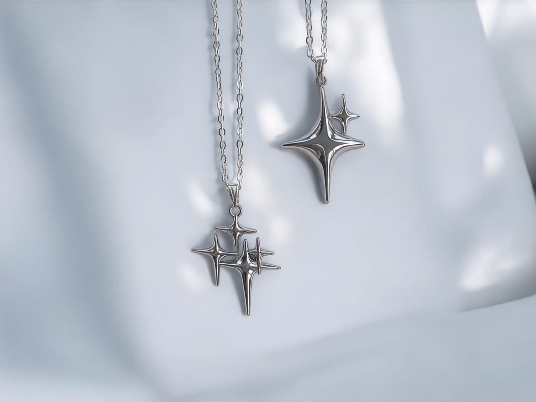 Matching Twin Star Necklace Set | Two Piece Matching Silver Necklace ...