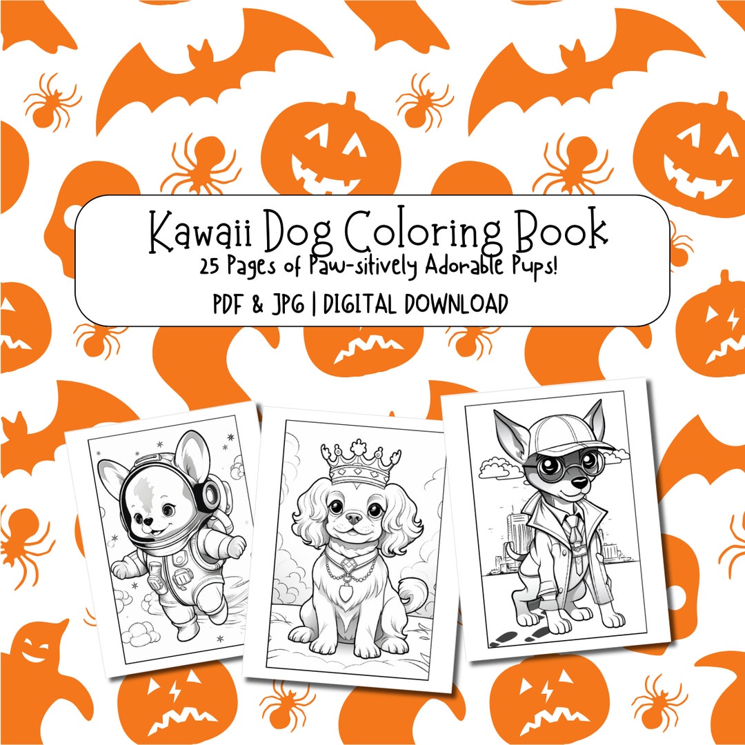 Kawaii Halloween Dog Costume Coloring Pages Instant Digital Download - Etsy