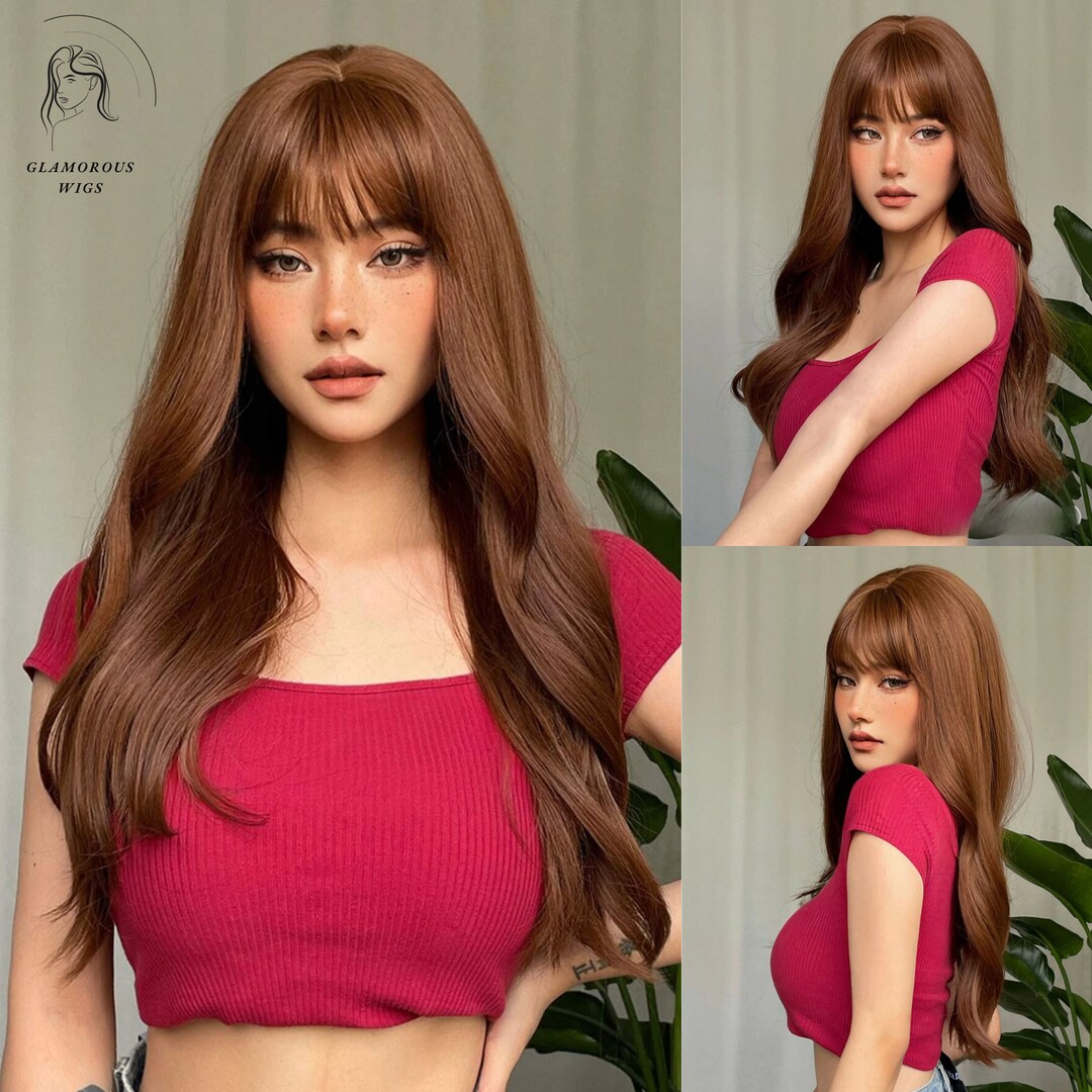 Long Light Brown Wig With Bangsnatural Long Curly Brown Wig - Etsy