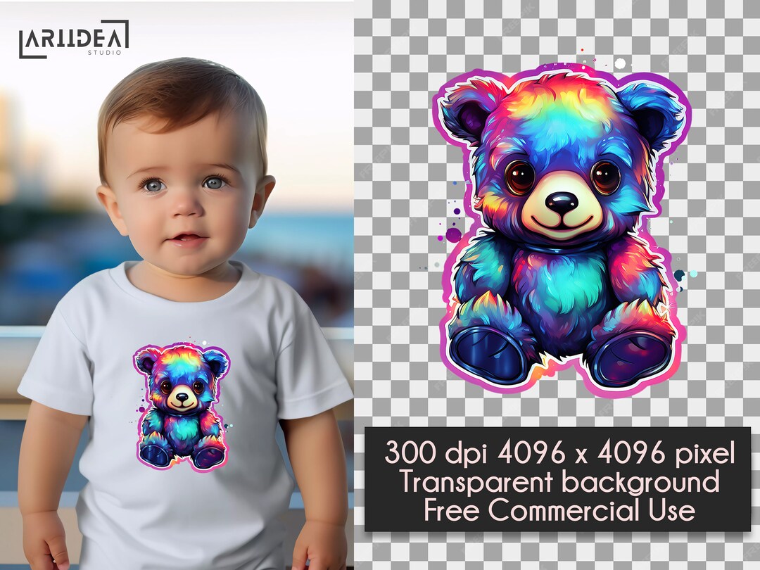 Cute Rainbow Teddy Bear Clip Art in PNG Format for Commercial - Etsy