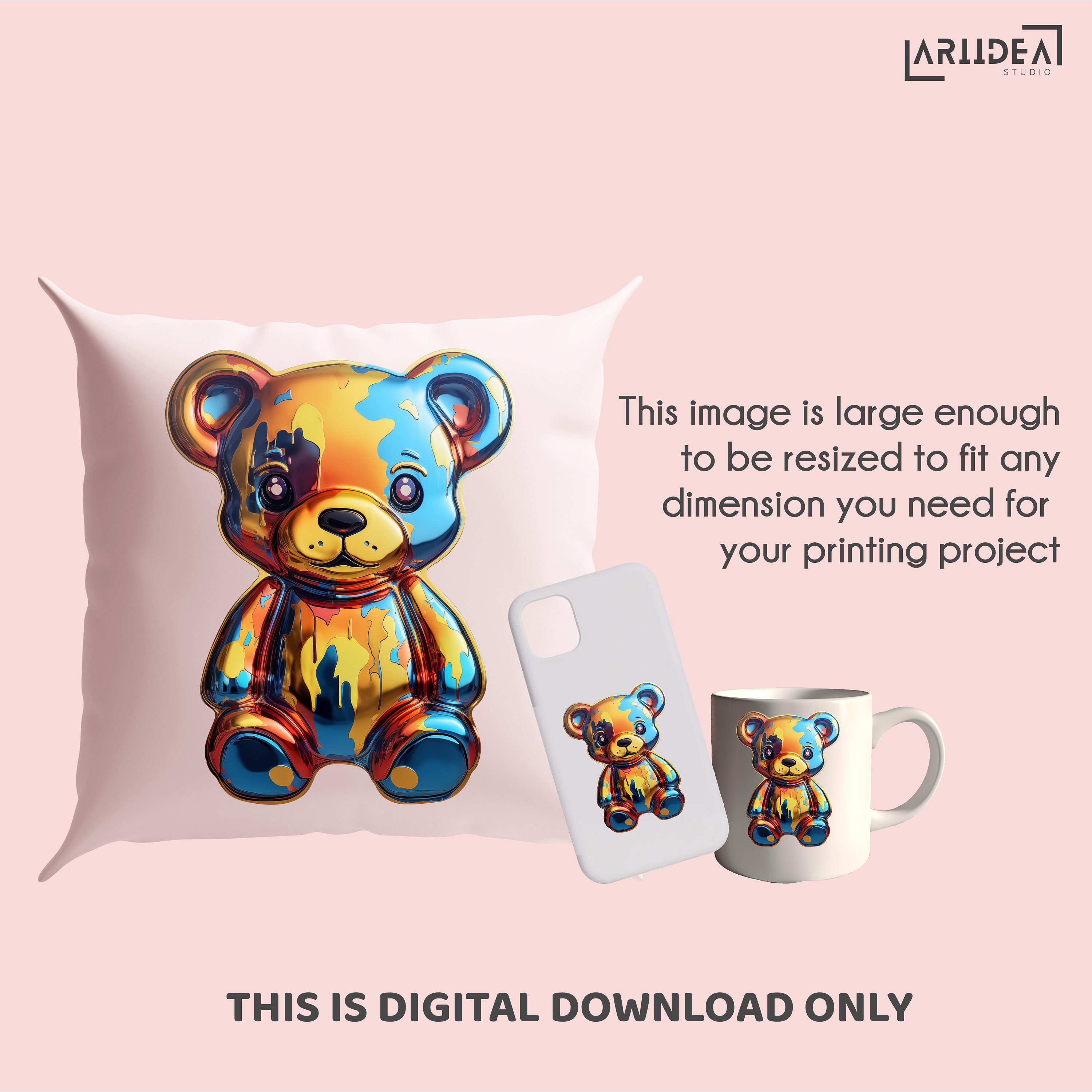 3D Gold Teddy Bear Clip Art in PNG Format, Perfect for Commercial Use ...