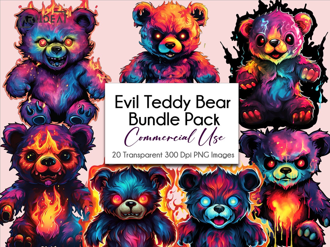 Evil Teddy Bear Clipart Bundle: Colorful PNG Graphics for Commercial ...