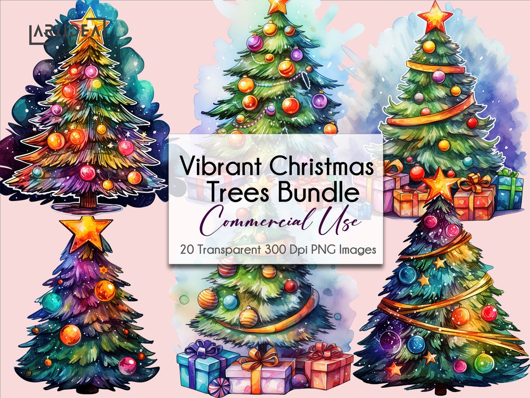 Colorful Christmas Tree Clip Art Bundle in PNG Format for Commercial ...