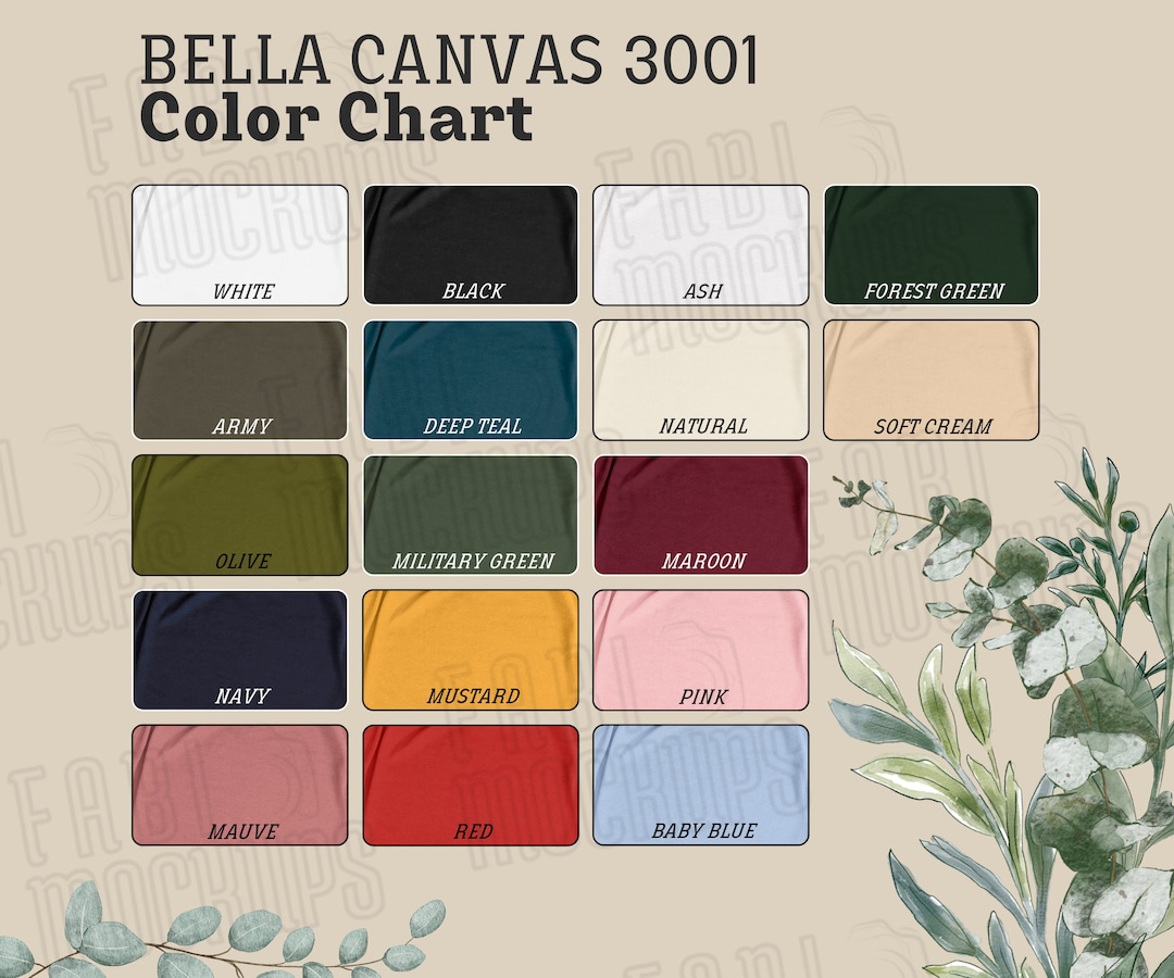 Bella Canvas 3001 Color Chart BC3001 Bella Canvas Mockups BC T-shirt ...