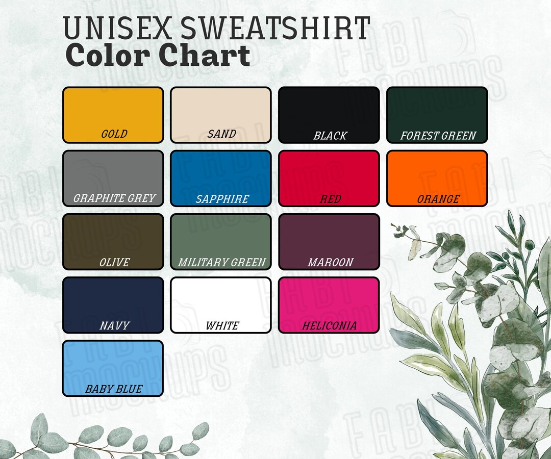 Gildan 18000 Sweatshirt Color Chart: Modern Mockup (PNG Digital ...