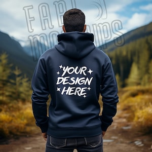 Gildan 18500 Navy Hoodie Mockup Male Model Navy Gildan Pullover Natural ...