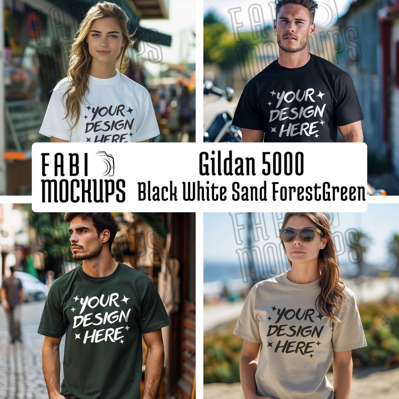 Gildan 5000 Mockup Bundle Mixed Color Shirt Mockups Female Male Models ...