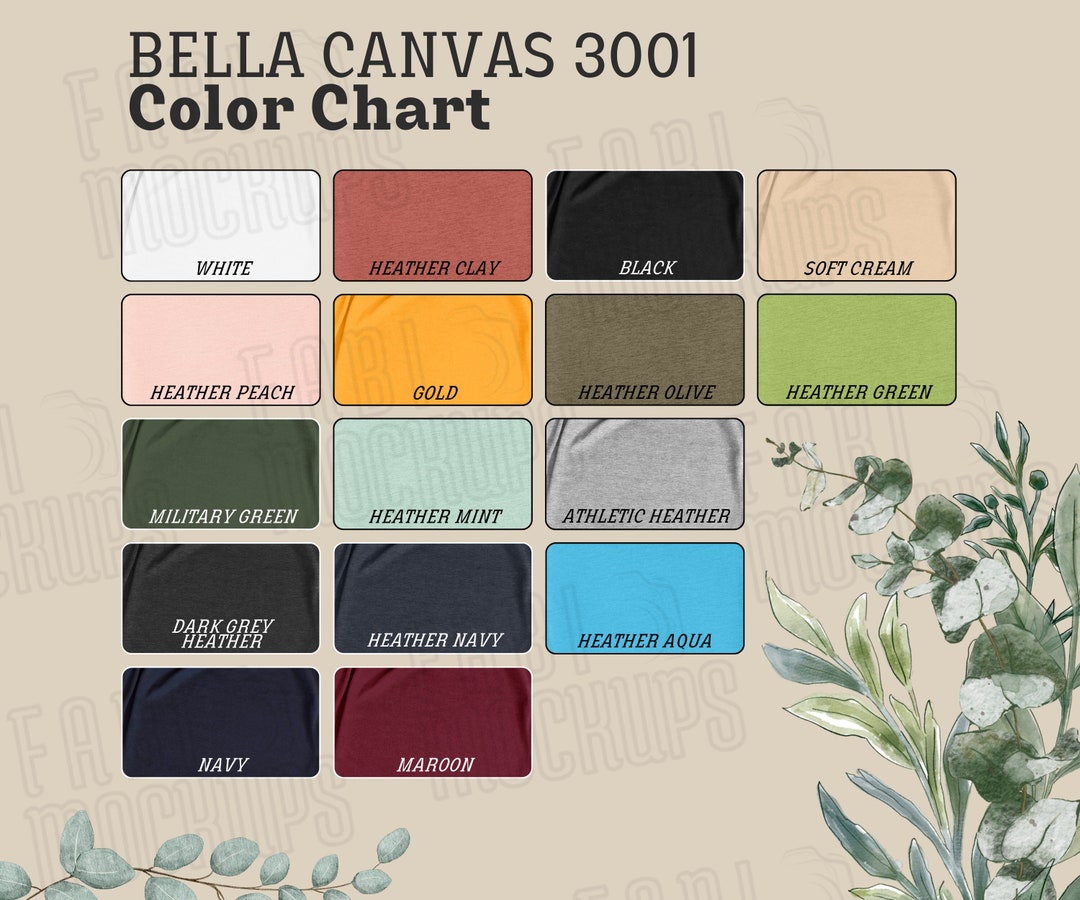 Bella Canvas 3001 Color Chart - BC3001 - Bella Canvas Mockups - Modern ...