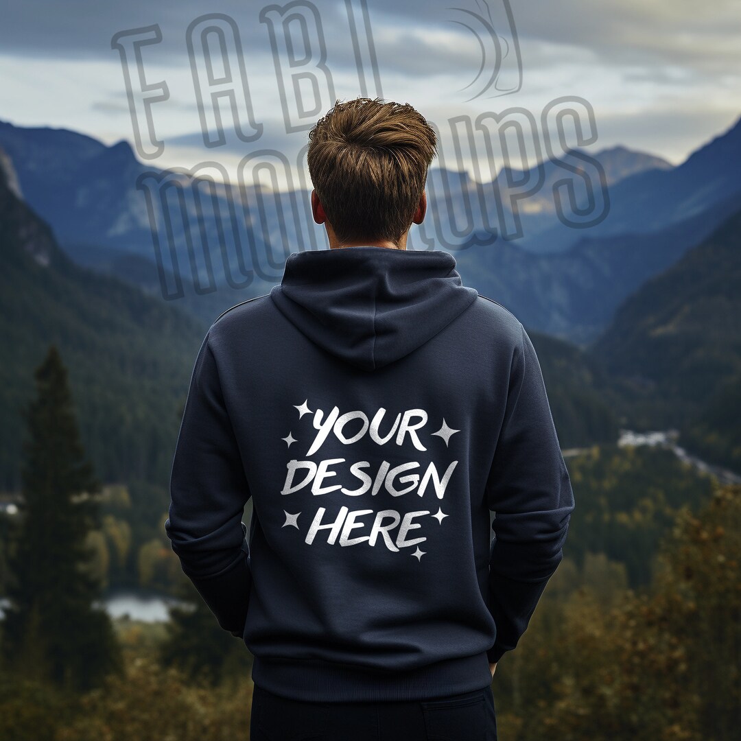Gildan 18500 Navy Hoodie Back Mockup Male Model Navy Gildan Pullover ...