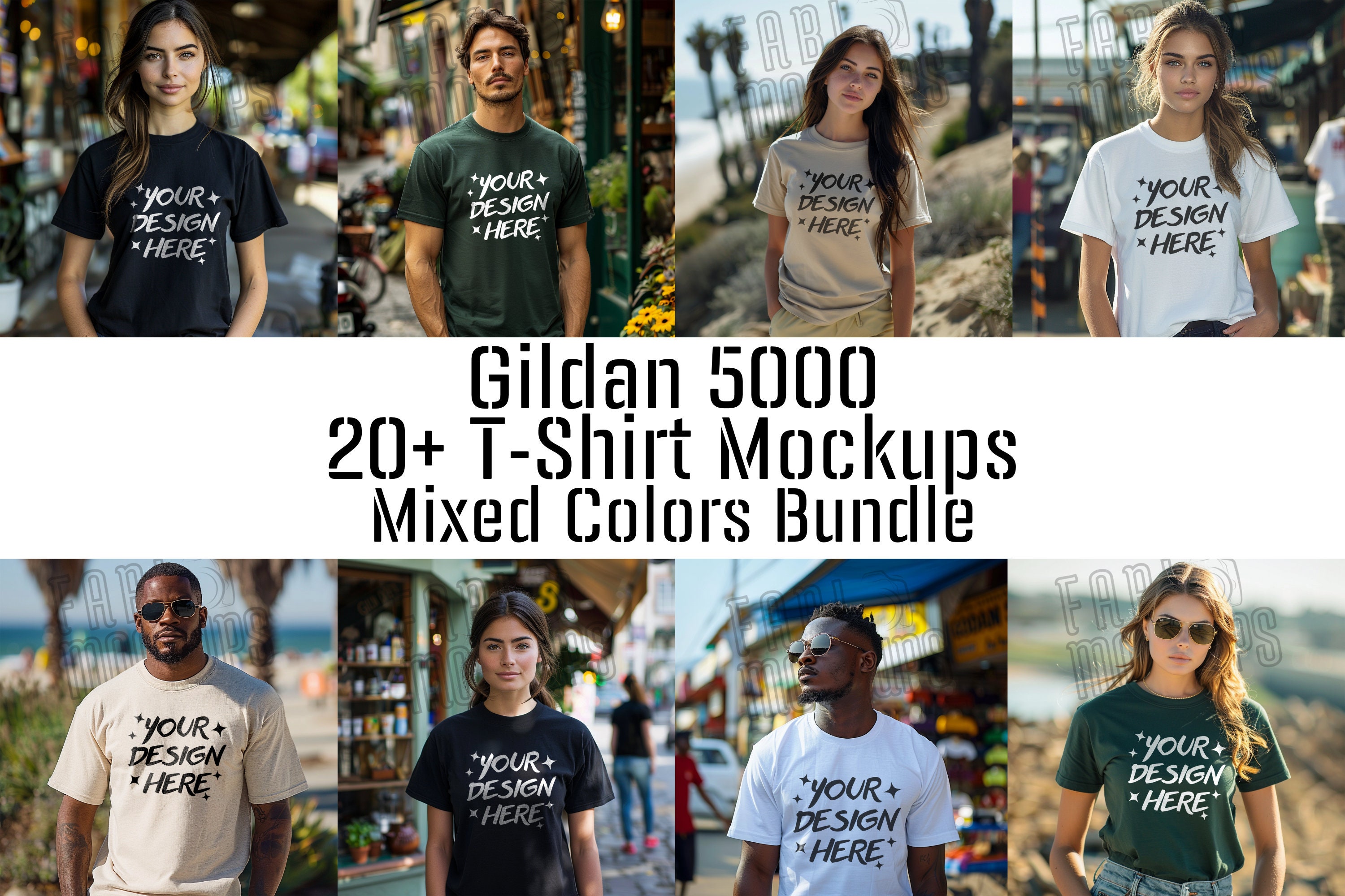 Gildan 5000 Mockup Bundle - Mixed Color Shirt Mockups - Female Male ...