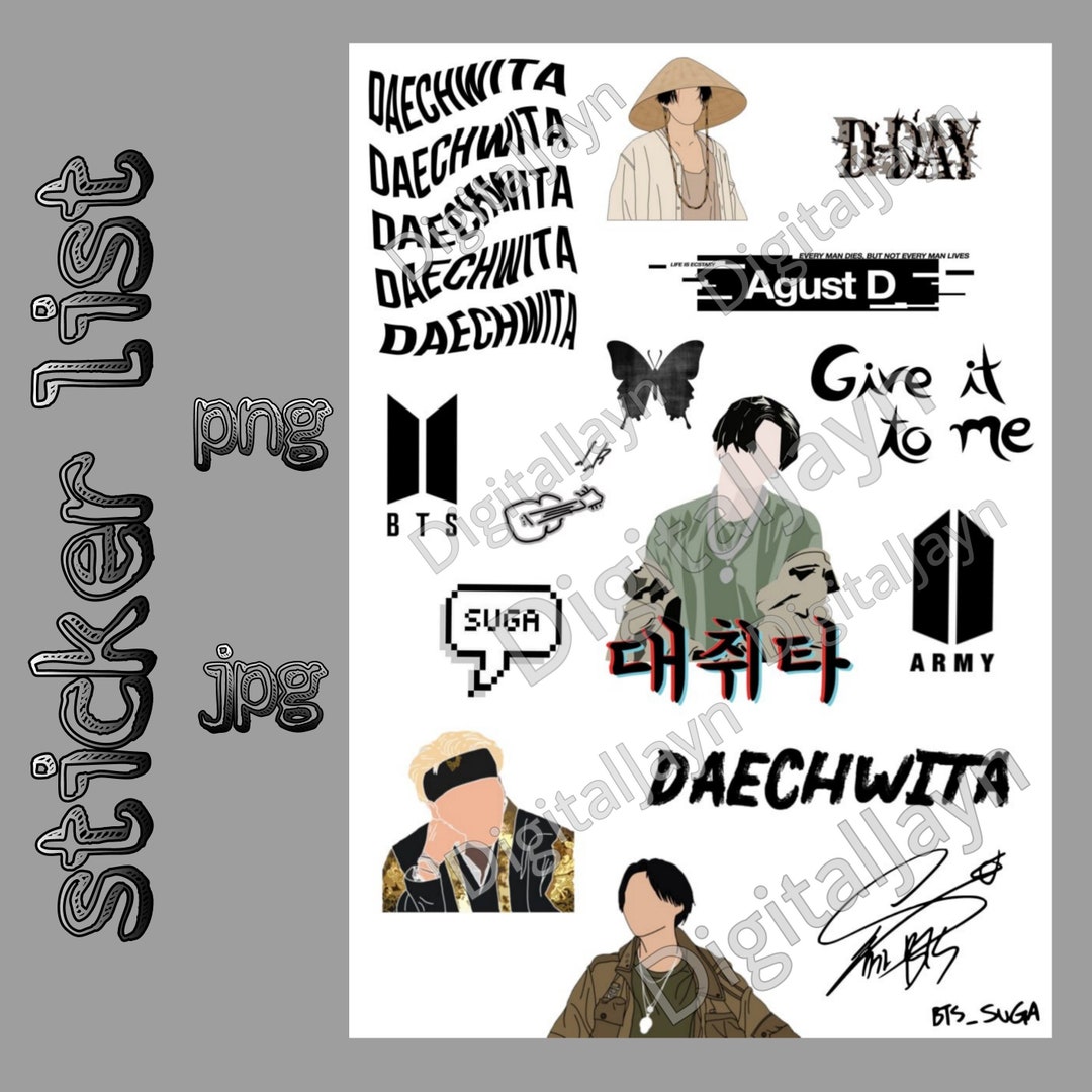 Suga Sticker List Desing, D-day Decor, Bts Digital Download File Png ...