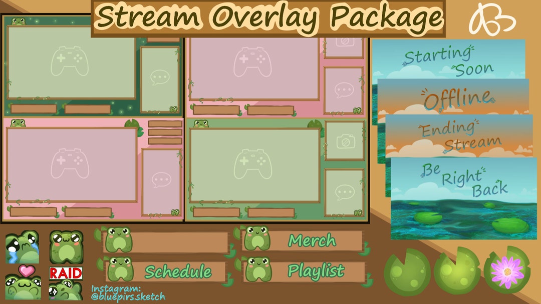 Frog Stream Overlay Pack for Twitch, Youtube, Live Streaming - Cozy ...