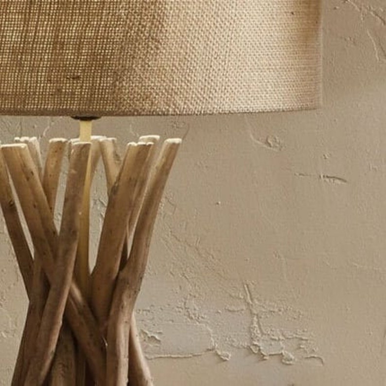 Rustic Driftwood and Hessian Table Lamp Natural Coastal Wooden Lamp ...