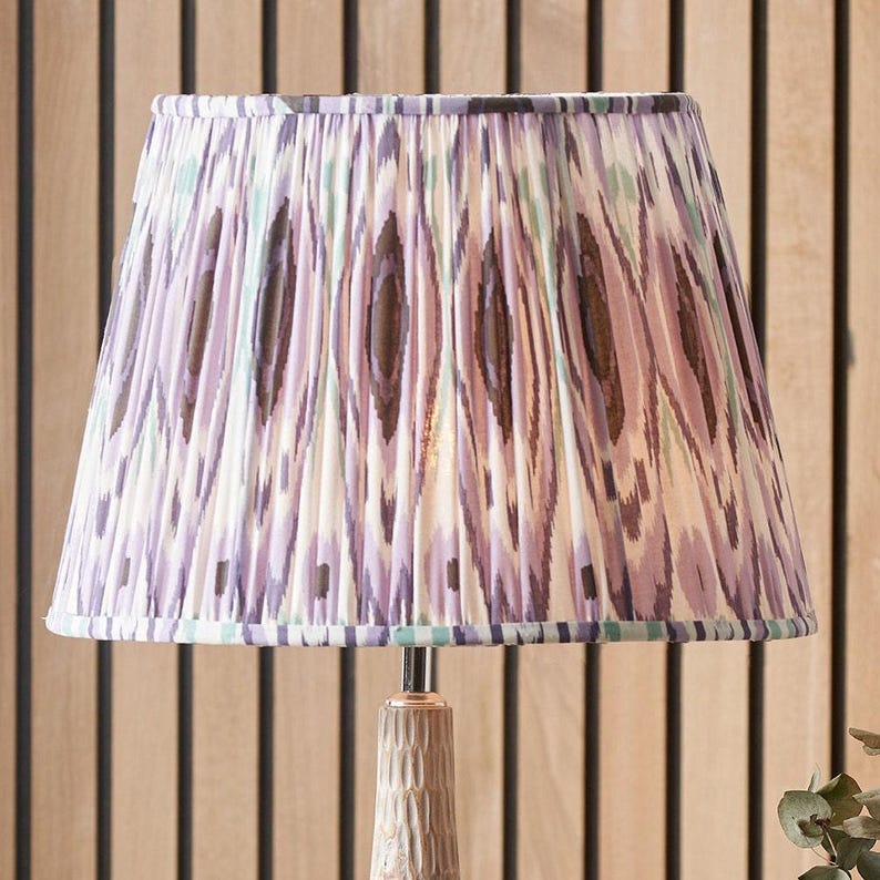 Lilac Patterned Pleat Tapered Lamp Shade | Purple and Green Cotton ...