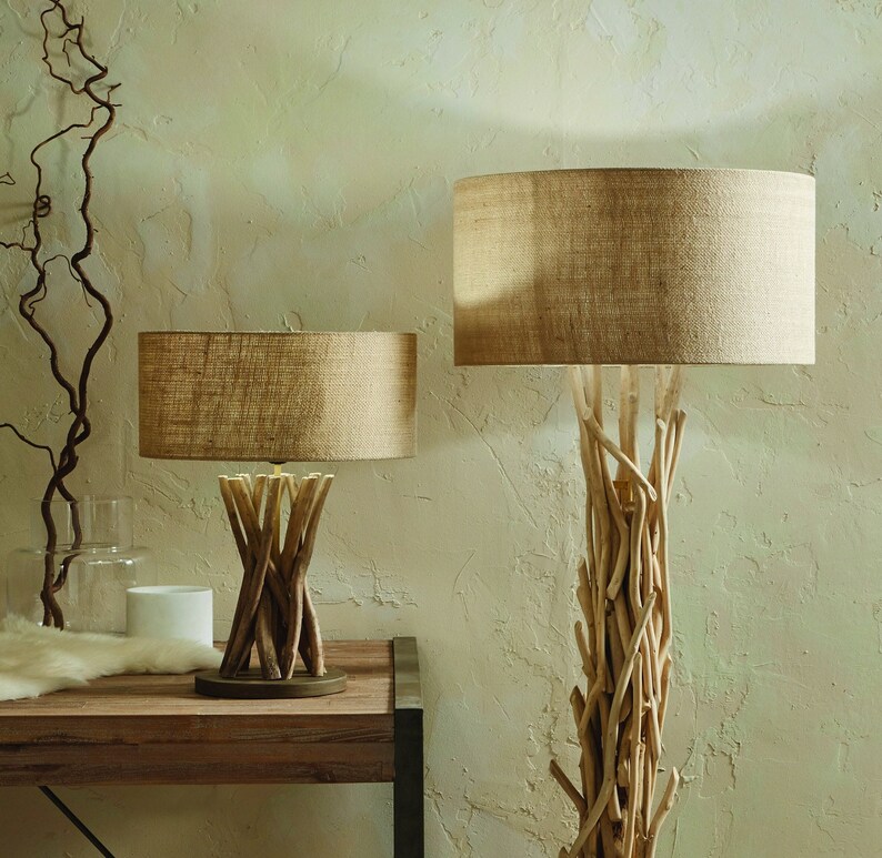 Rustic Driftwood and Hessian Table Lamp Natural Coastal Wooden Lamp ...