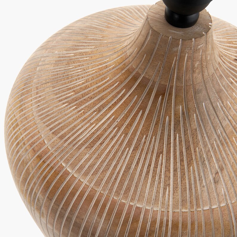 Boho Mango Wood Table Lamp With Black Lampshade Coastal Natural Wash ...