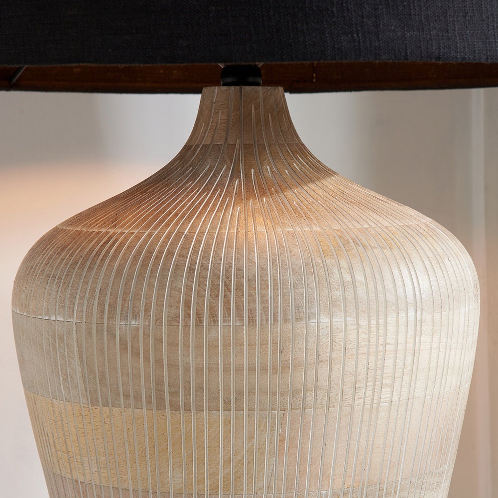 Boho Mango Wood Table Lamp Coastal Natural Wash Wood Textured Table ...