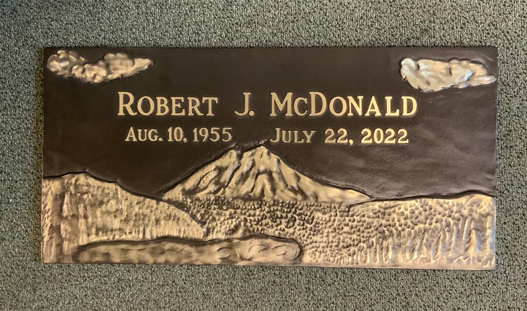 12"x24" Mountain, Lake & Clouds Bronze Grave Marker - Etsy