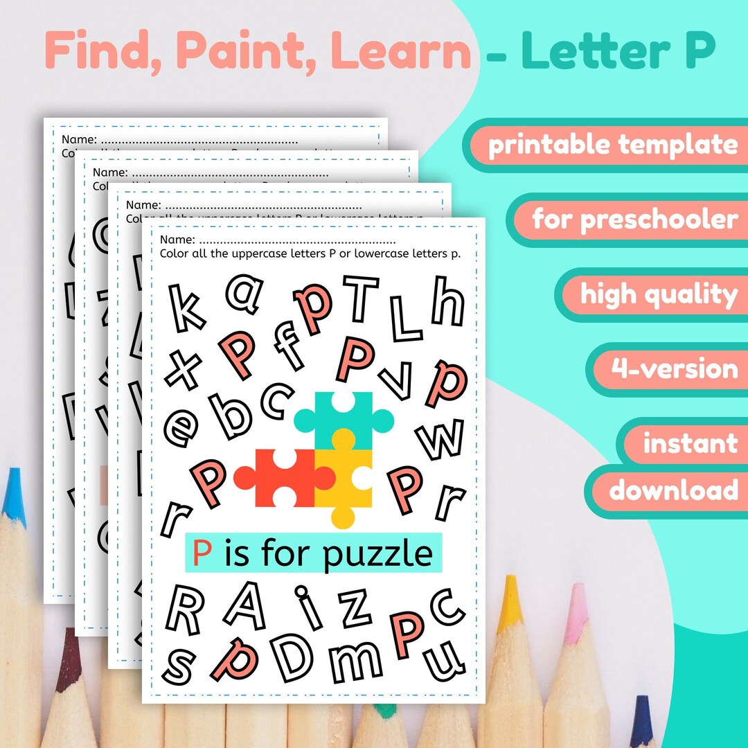 4 Printable Letter P Puzzle-exercise Sheets for Kindergartener and ...