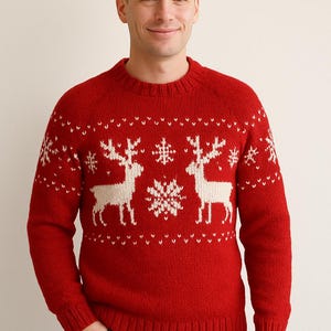 Handmade Knitted Christmas Sweater Beginners Pattern Tutorial Reindeer ...