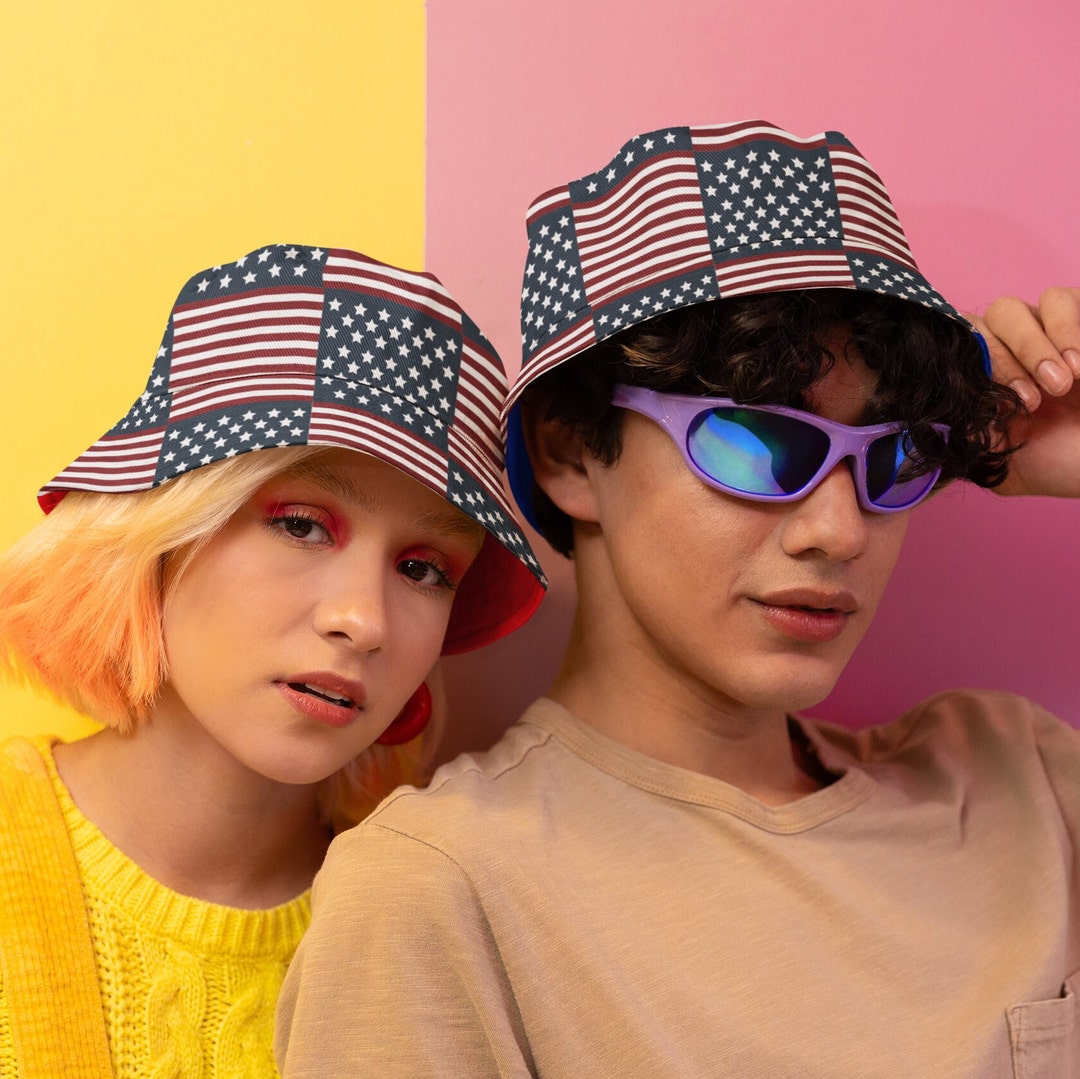 Bucket Hat, Retro Pattern, American Flag, Love America, Red Blue White ...