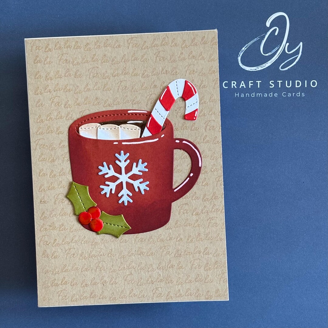 Handmade Christmas Card | Hot Cocoa Mug With Candy Cane, Snowflake ...