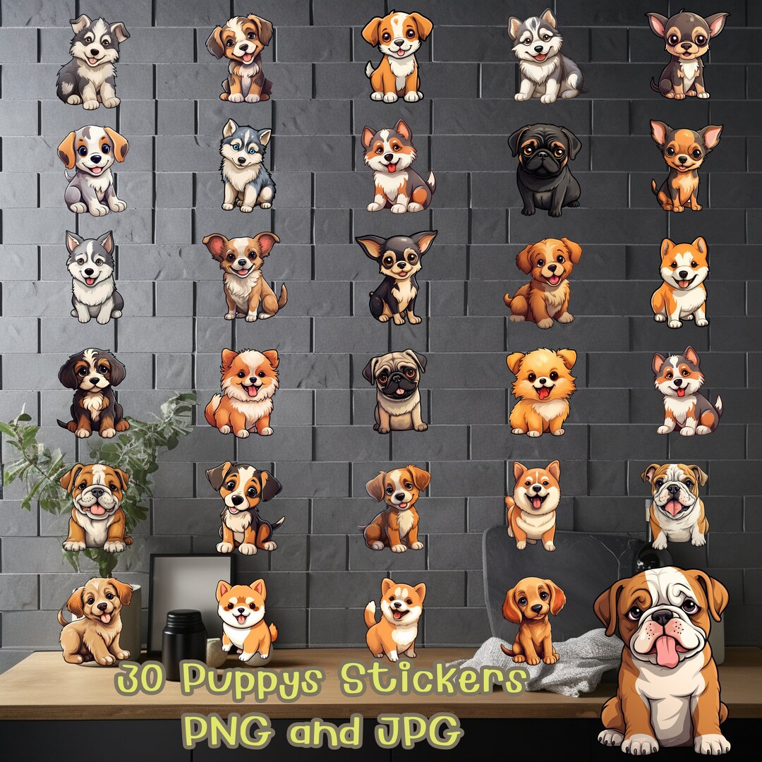 30 Super Cute Puppys Stickers, Print and Cut Puppys Stickers, Cute ...