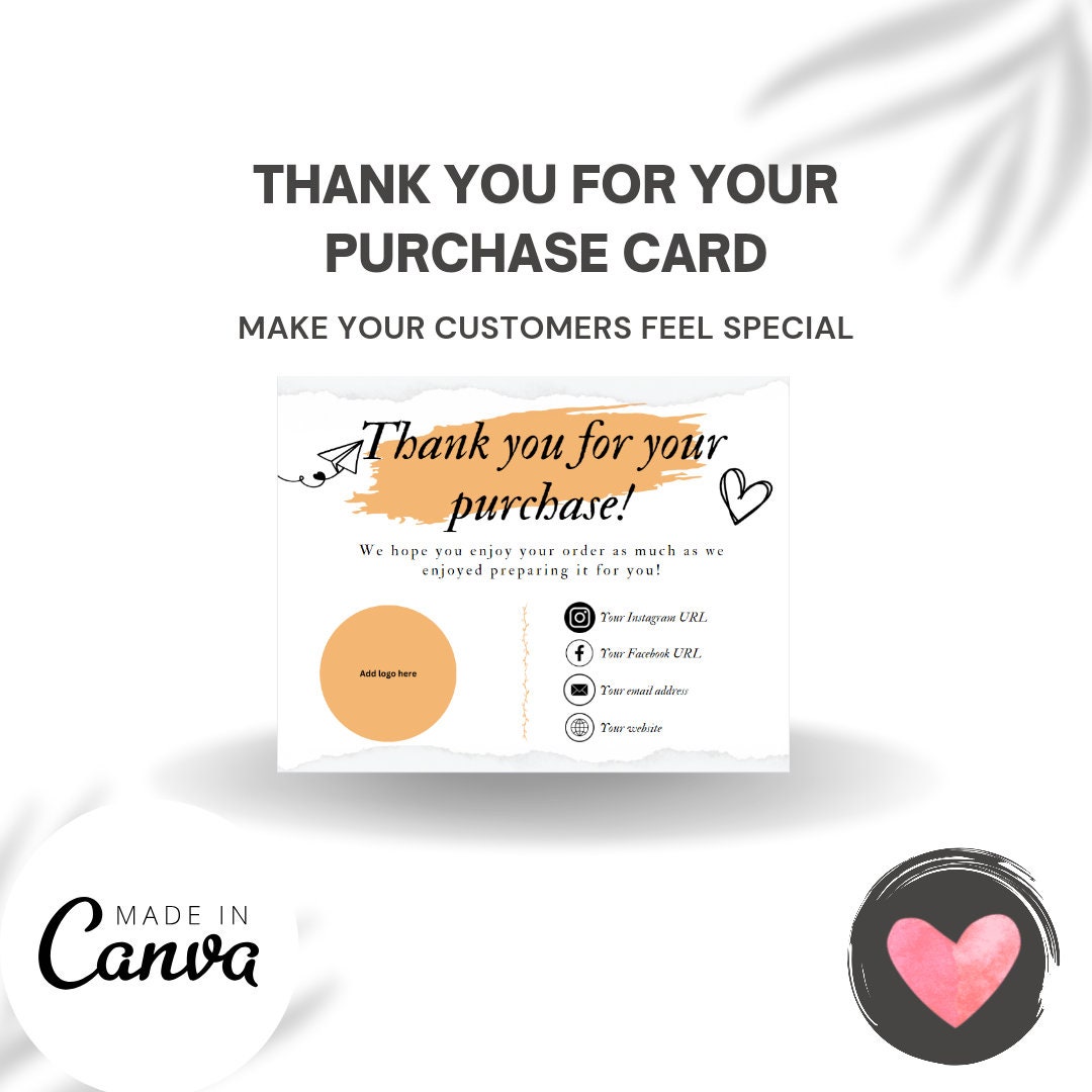 Thank You for Your Purchase Card - Appreciation Card for Customers ...