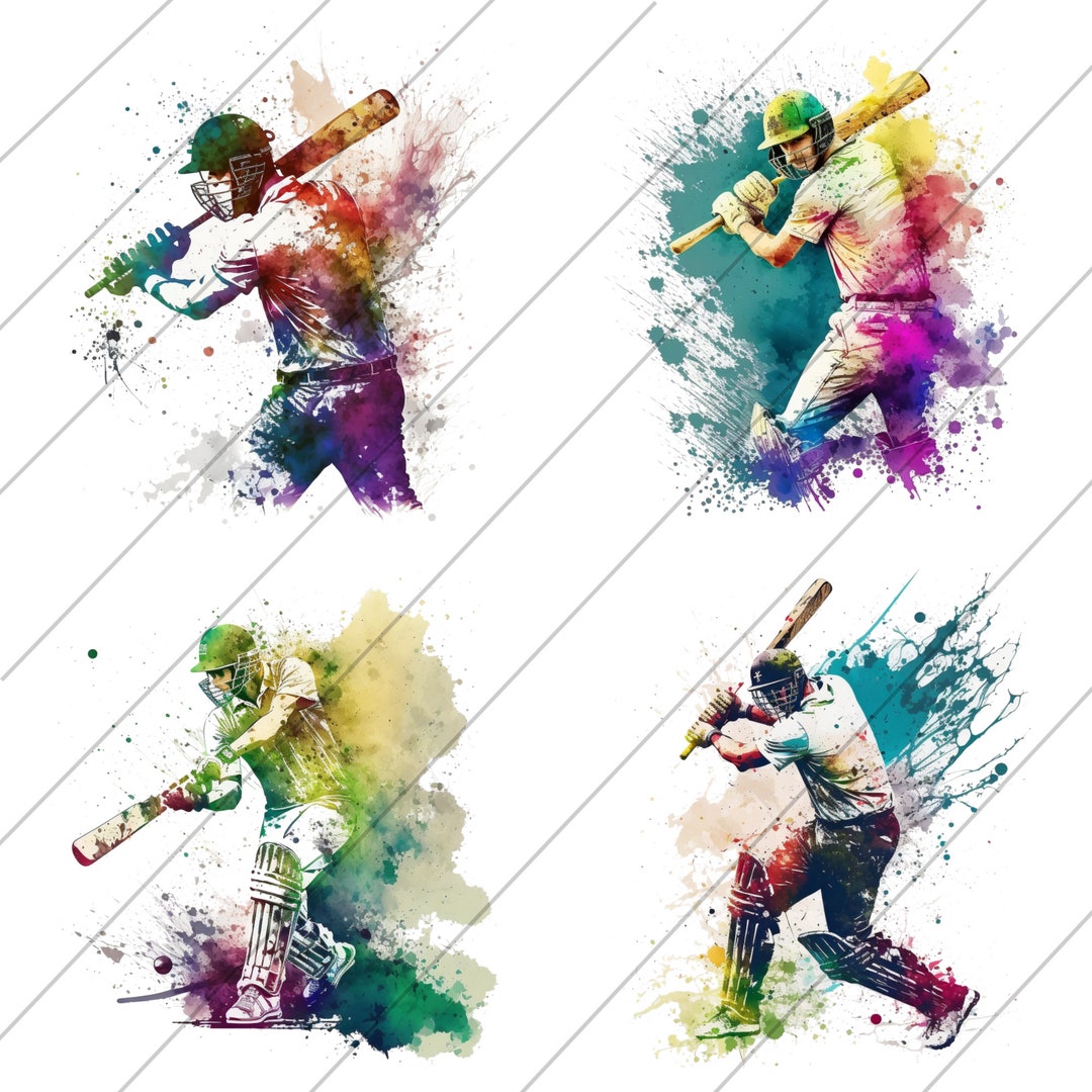 Watercolor Cricket Player Digital Clipart Watercolor Sport - Etsy Australia