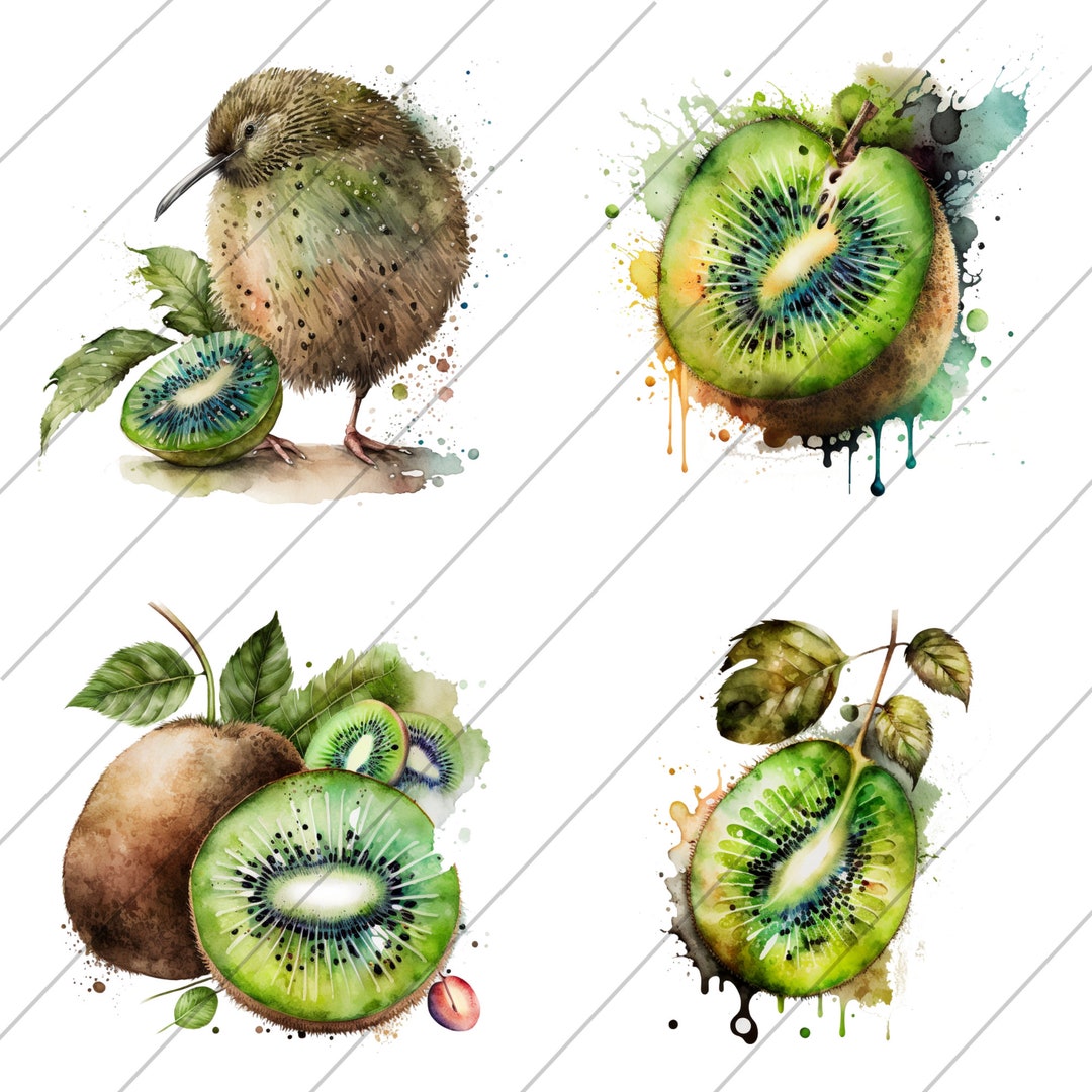Watercolor Kiwi, Digital Clipart, Watercolor Fruit, Set of 4, Wall Art ...