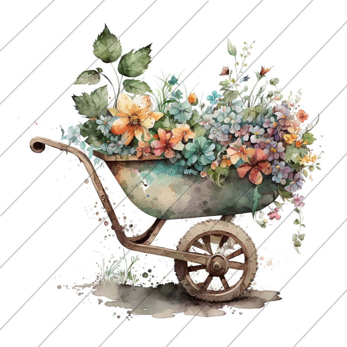 Watercolor Floral Wheelbarrow Digital Clipart Watercolor - Etsy