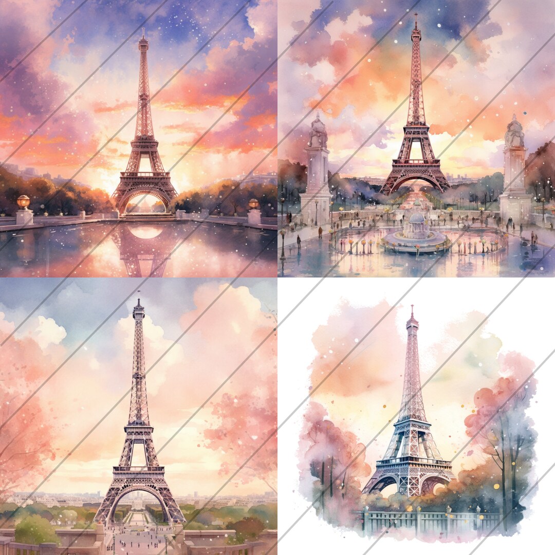 Watercolor Eiffel Tower Digital Clipart Watercolor Paris - Etsy