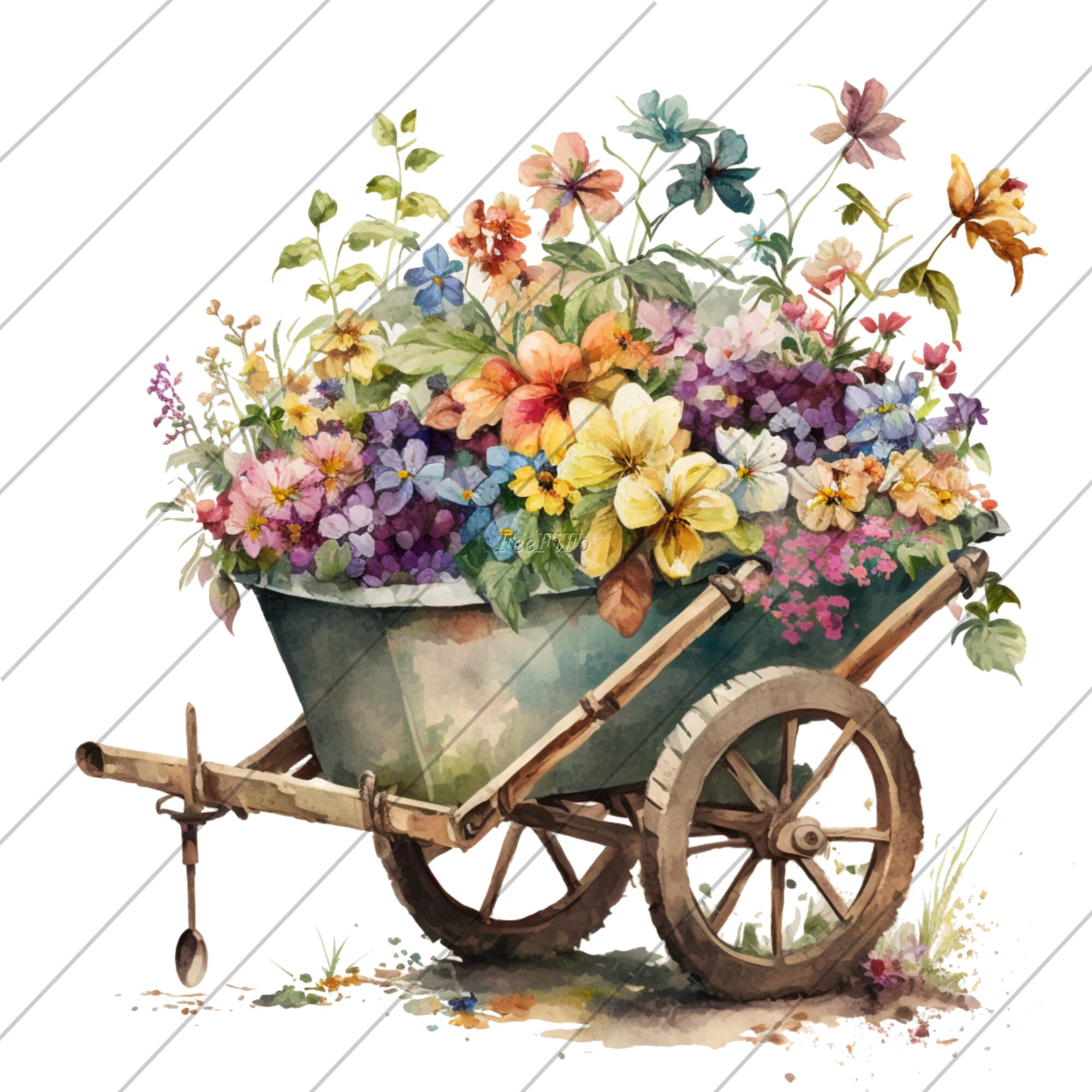 Watercolor Floral Wheelbarrow Digital Clipart Watercolor - Etsy