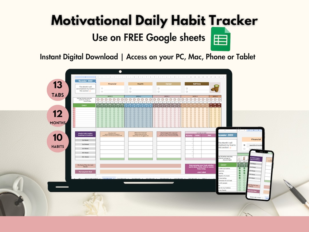 Habit Tracker Spreadsheet | Digital Daily To-do List Template Habit ...