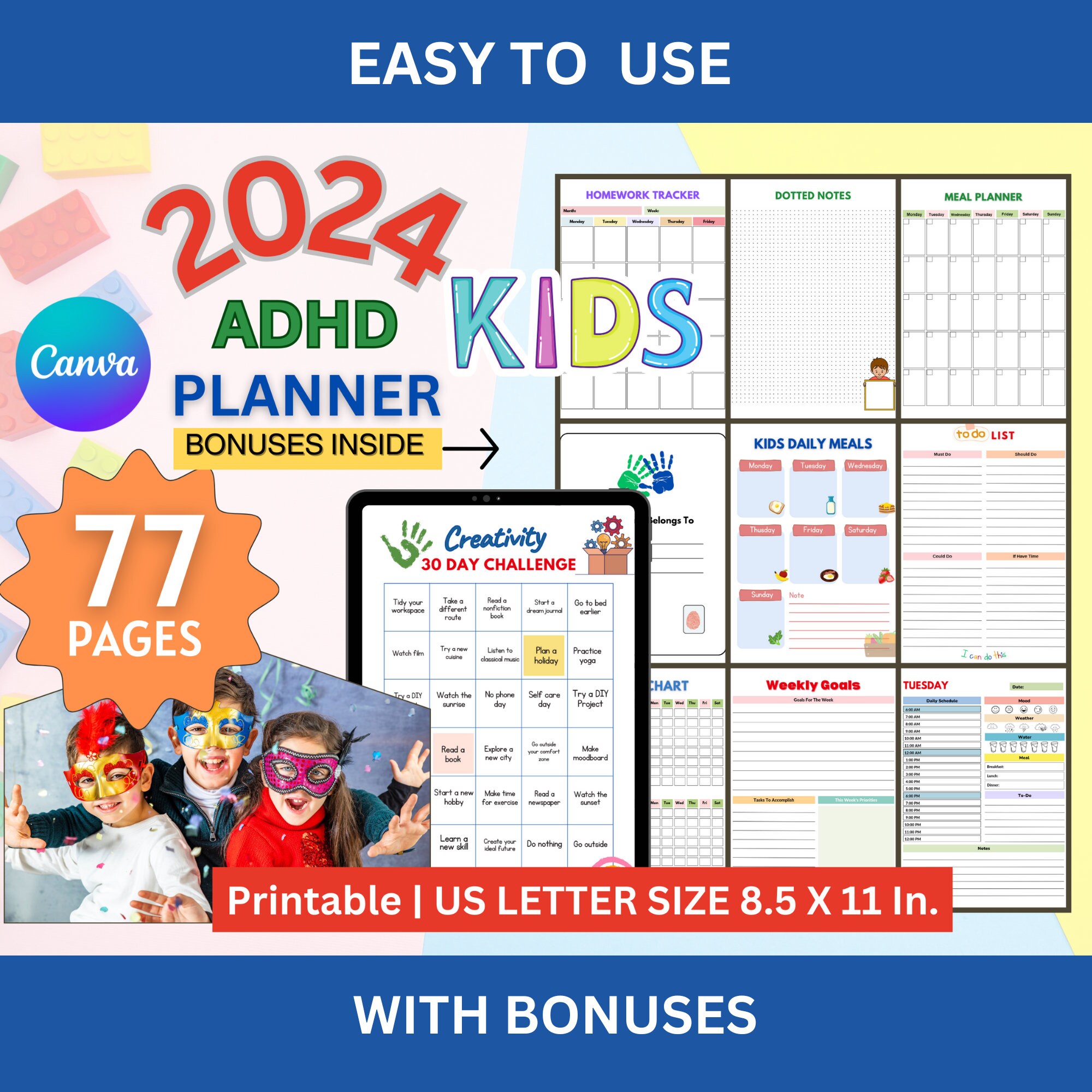 ADHD Kids Planner 2024 ADHD Planner Adhd Planner Printable - Etsy