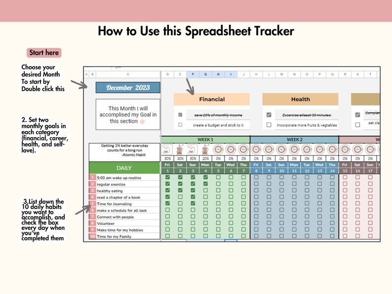 Habit Tracker Spreadsheet | Digital Daily To-do List Template Habit ...