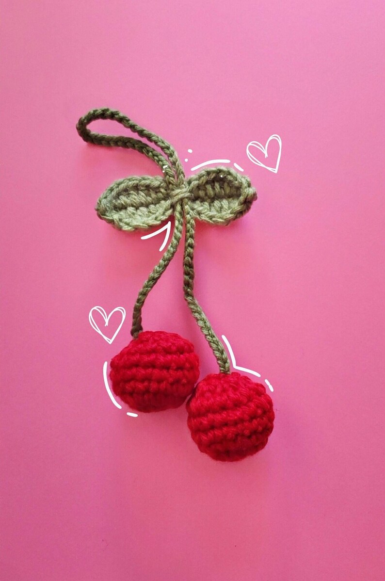 Cute Valentines Day Crochet Cherry Carhanger, Rear View Mirror Charm ...