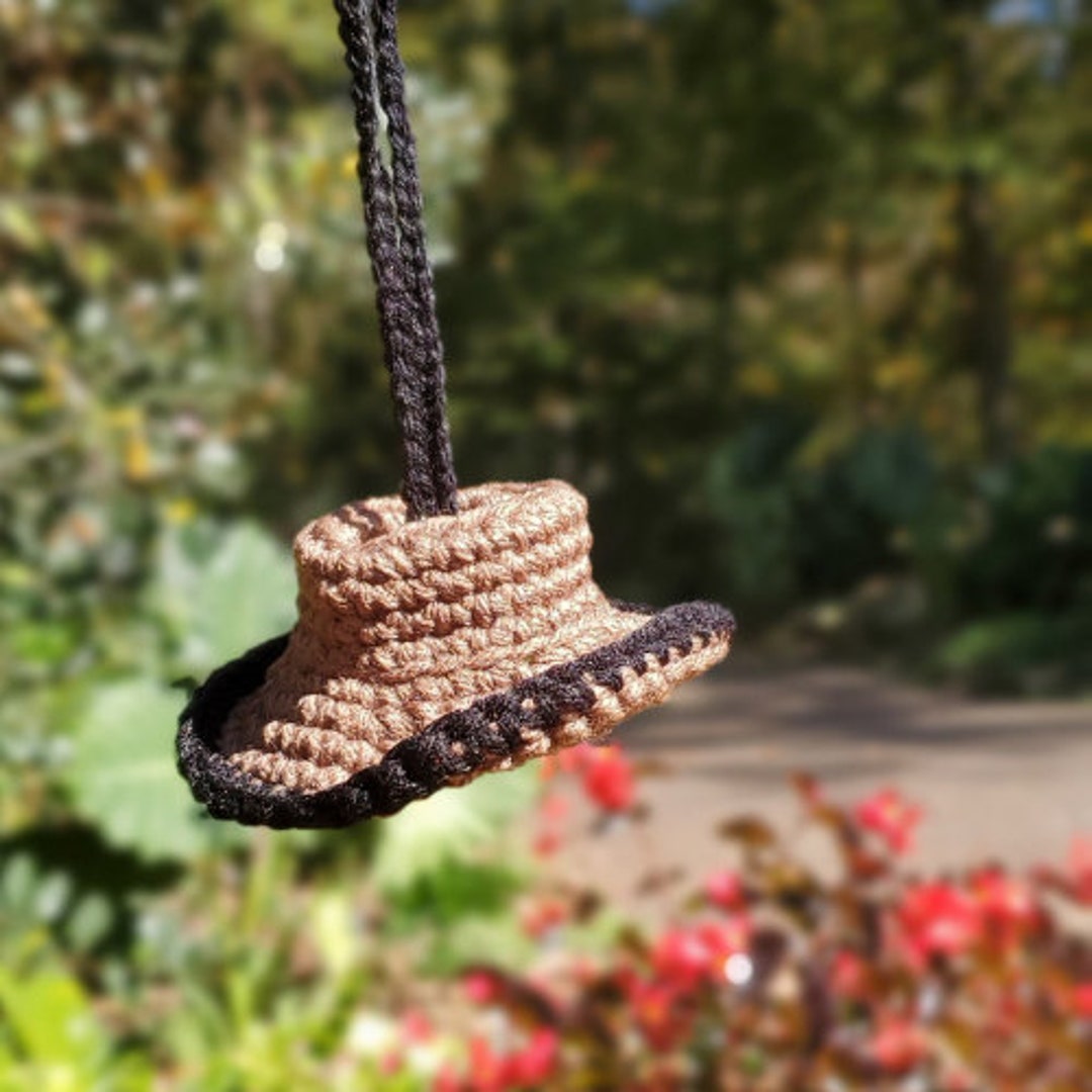 Mini Cowboy Hat Crochet Car Hanger, Car Charm, Rear View Mirror Charm ...