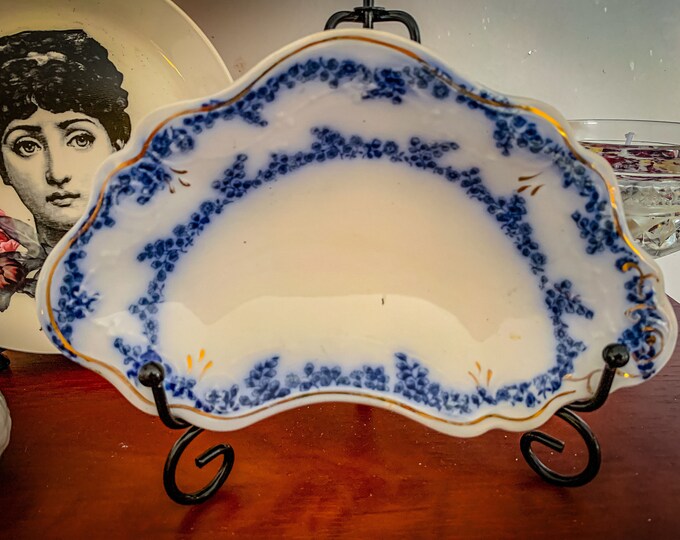 Antique WH Grindley & Co England Blue Flow Aldine Crescent Bone China ...
