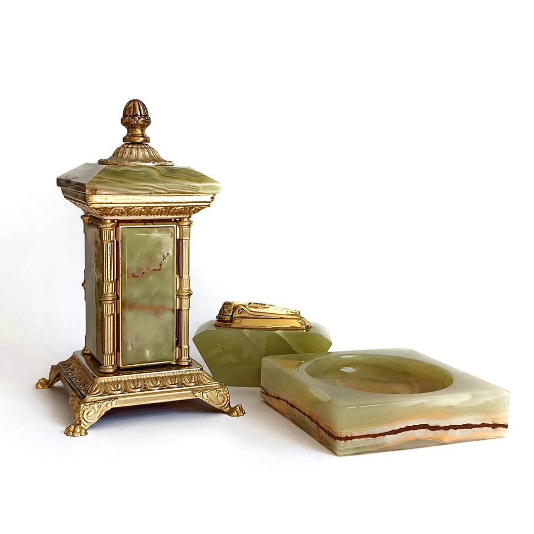Collectible Onyx Smoking Set Carousel Cigarette Dispenser Ashtray ...