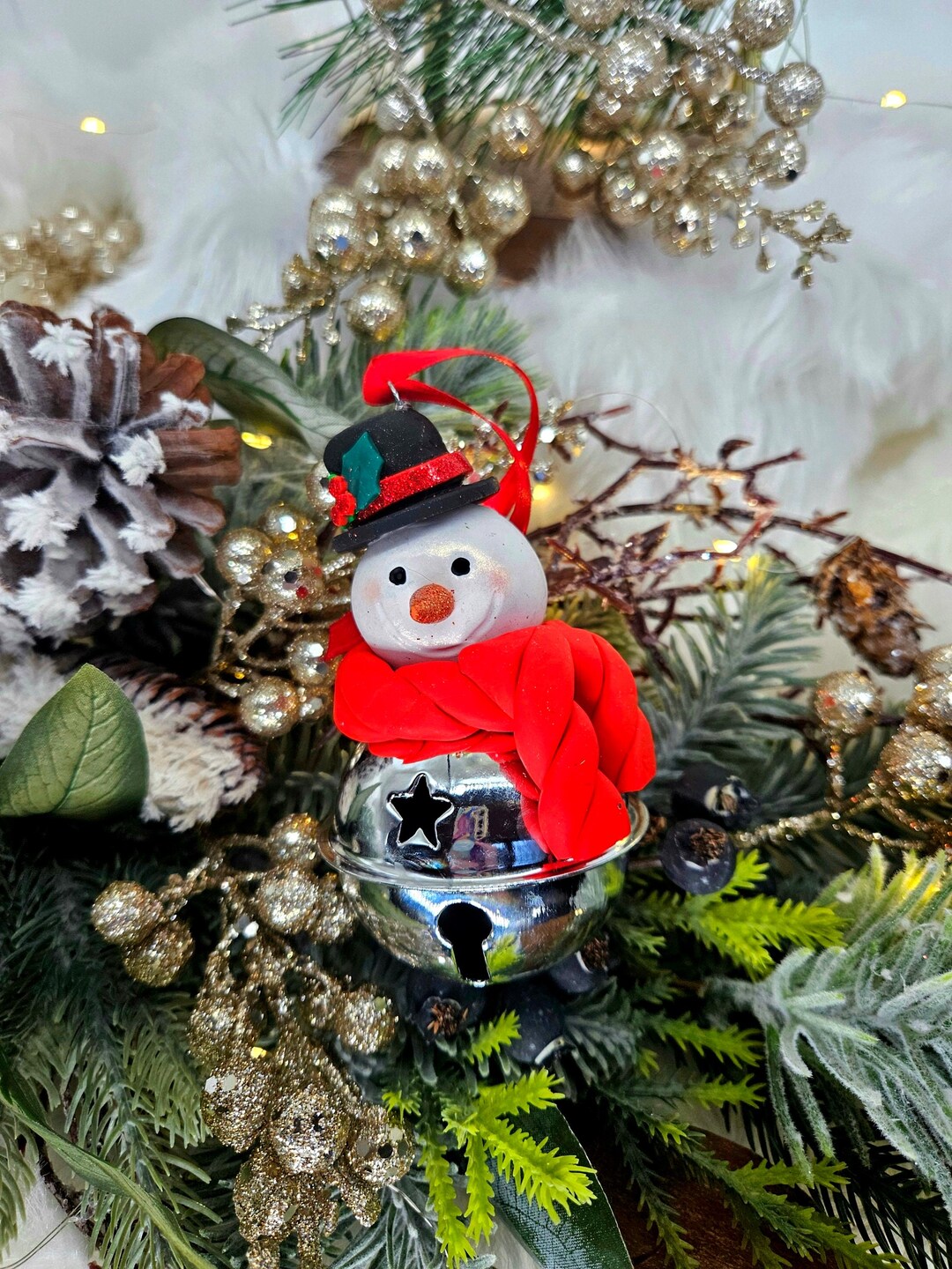 Handmade Clay Snowman Jingle Bell Christmas Ornament - Etsy