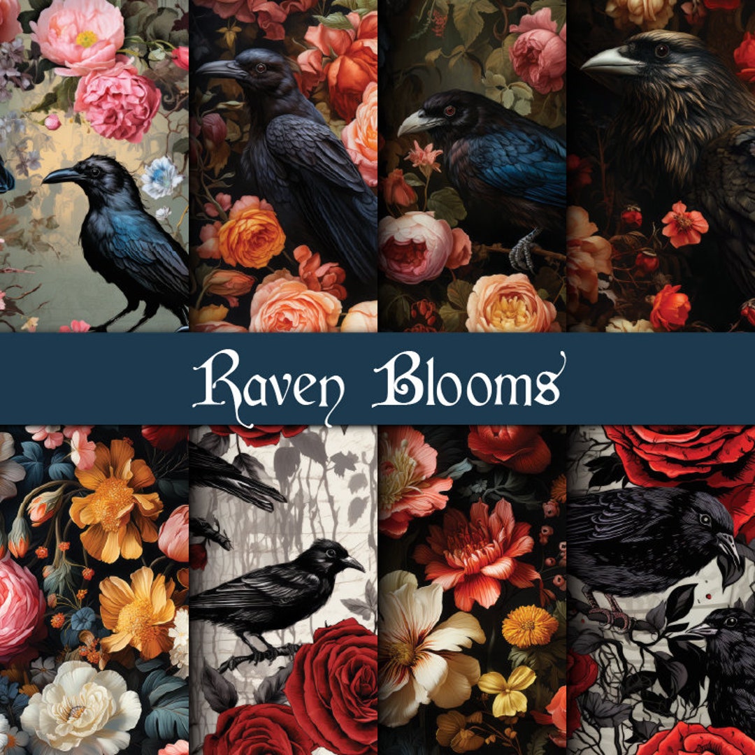 Set of 10 Raven Blooms Gothic Crow Florals Clipart - Etsy