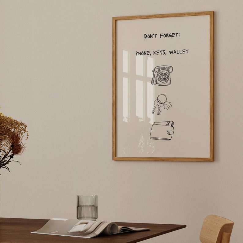 Don't Forget Sign, Cute Doorway Art, Phone Keys Wallet Reminder Print ...