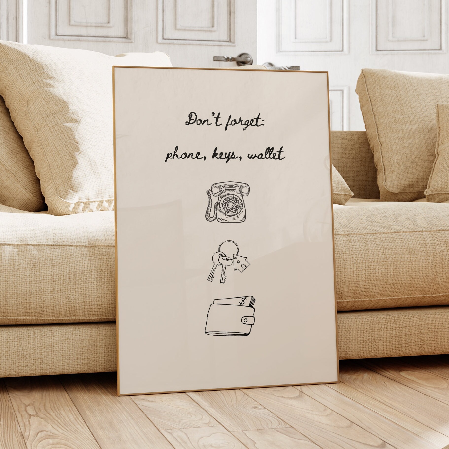 Cursive Don't Forget Sign, Cute Doorway Art, Phone Keys Wallet Reminder ...