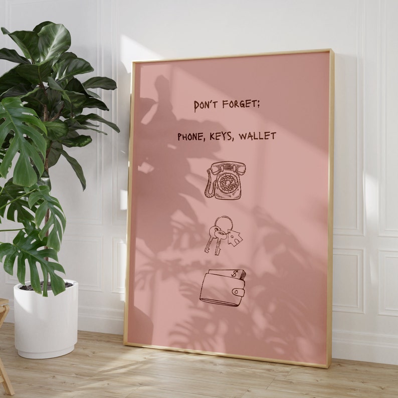 Pink Don't Forget Sign, Cute Doorway Art, Phone Keys Wallet Reminder ...