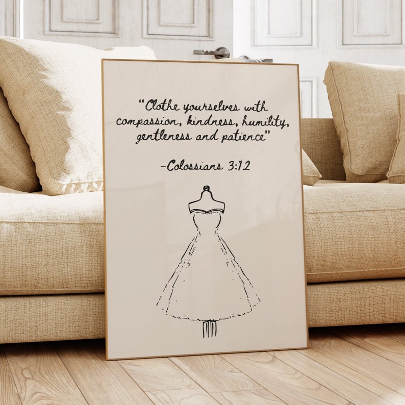 Clothed With Compassion, Colossians 3:12 Print, Beige and Black Dress ...