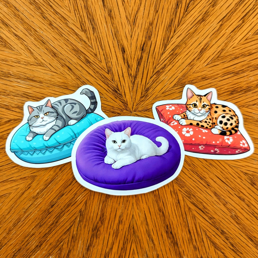 Cute Cats on Pillows - 3 Stickers - Etsy