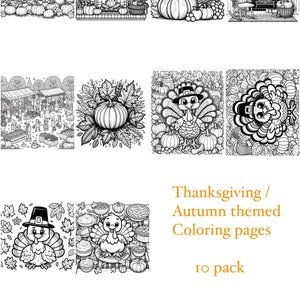 10 Digital Printable Thanksgiving Autumn Themed Coloring Pages - Bundle ...